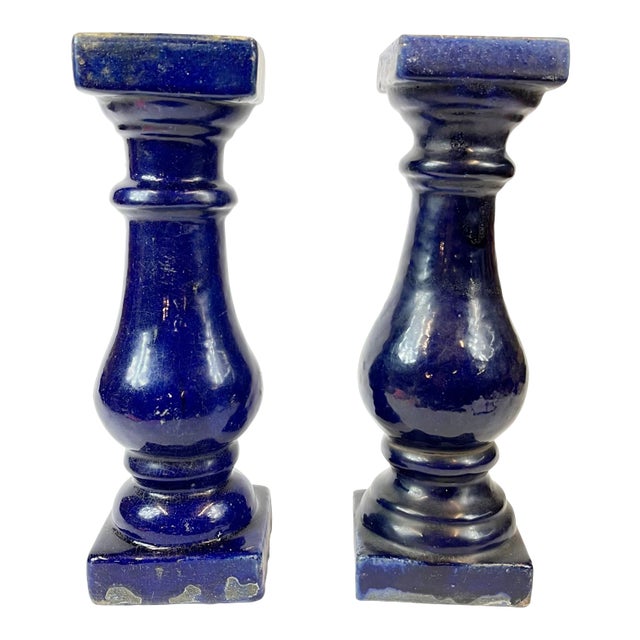 19th Century Ceramic Cobalt Blue Columns - a Pair | Chairish