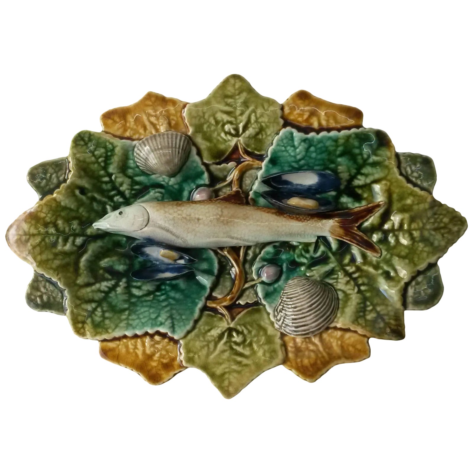 19th Century Victorian Majolica Palissy Wall Platter | Chairish
