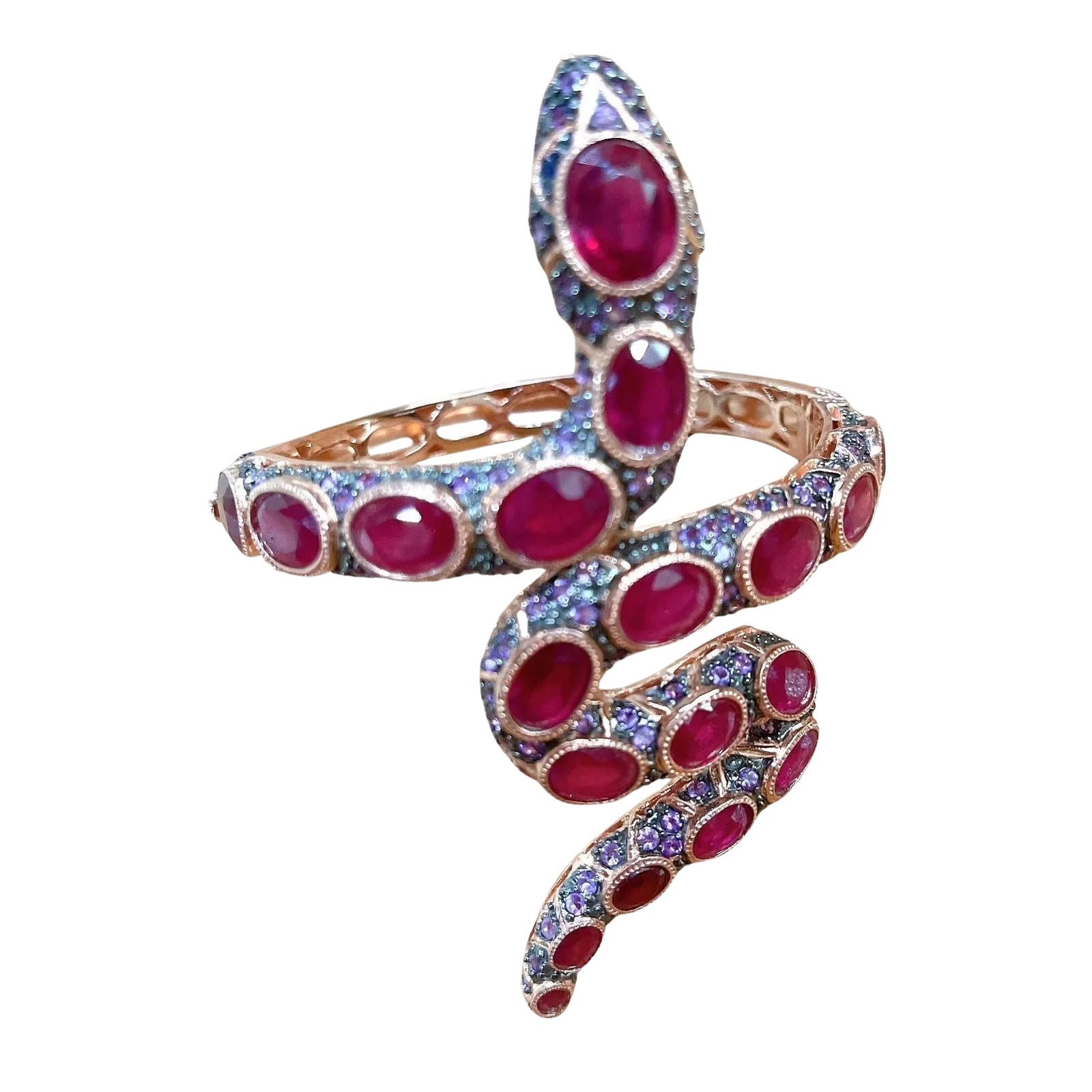 Bochic “Capri” Ruby, Amethyst & Multi Gems Cuff Set In 18K & Silver ...
