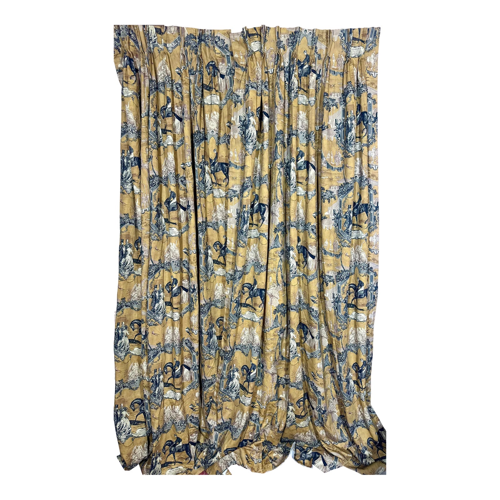 1970s Vintage French Racehorse Gladiateur Gold and Black Drapery Panels ...