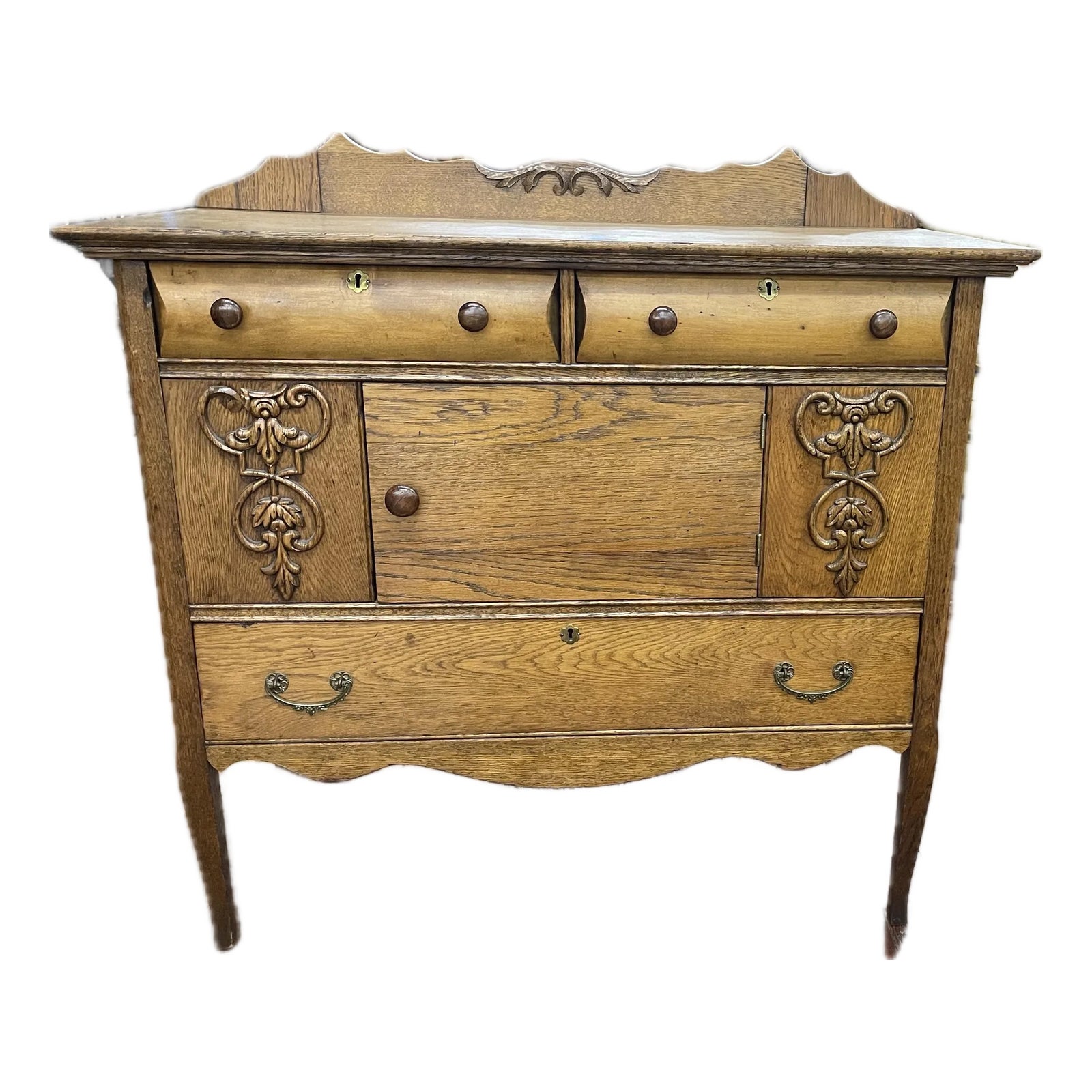 Antique Oak Sideboard With Carved Scrollwork and Serpentine Drawer ...