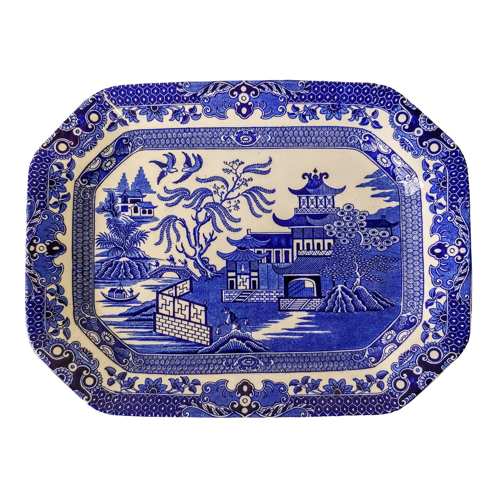 Vintage Burleigh Ware Blue Willow Rectangular Serving Platter | Chairish