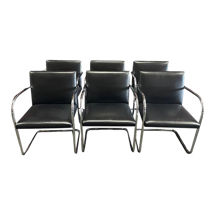 1980s Knoll Brno Tubular Leather Chairs- Set of 6 | Chairish