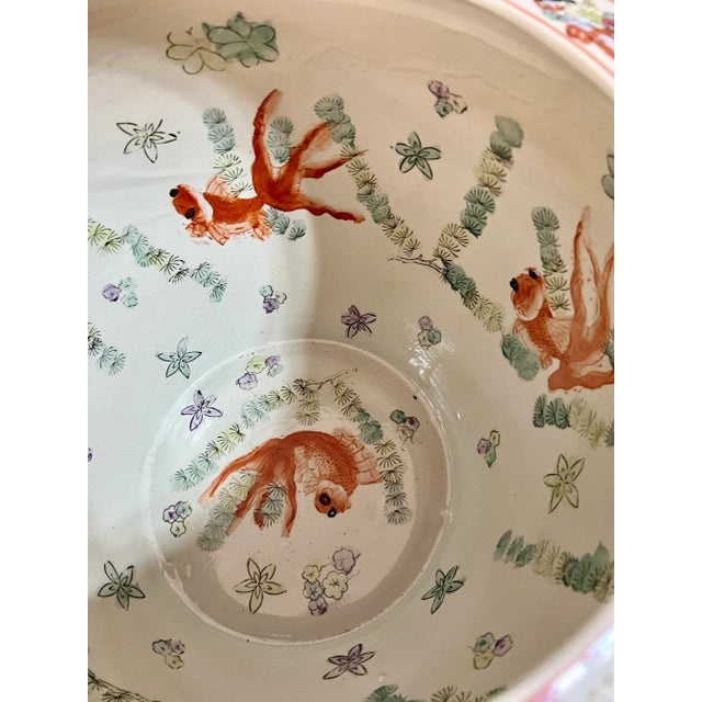 Vintage Chinese Rose Medallion Fish Bowl Planter with Koi Fish | Chairish