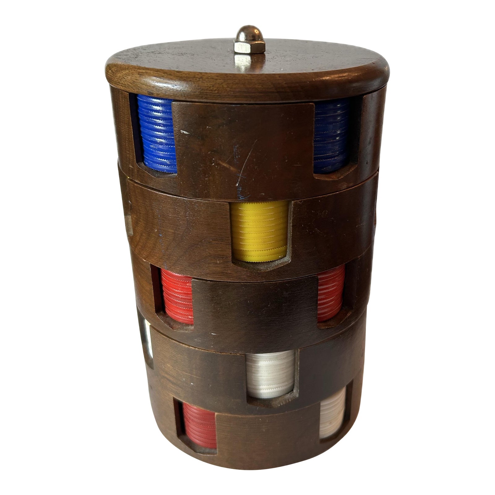 Vintage Walnut Poker Chip Carousel Caddy | Chairish