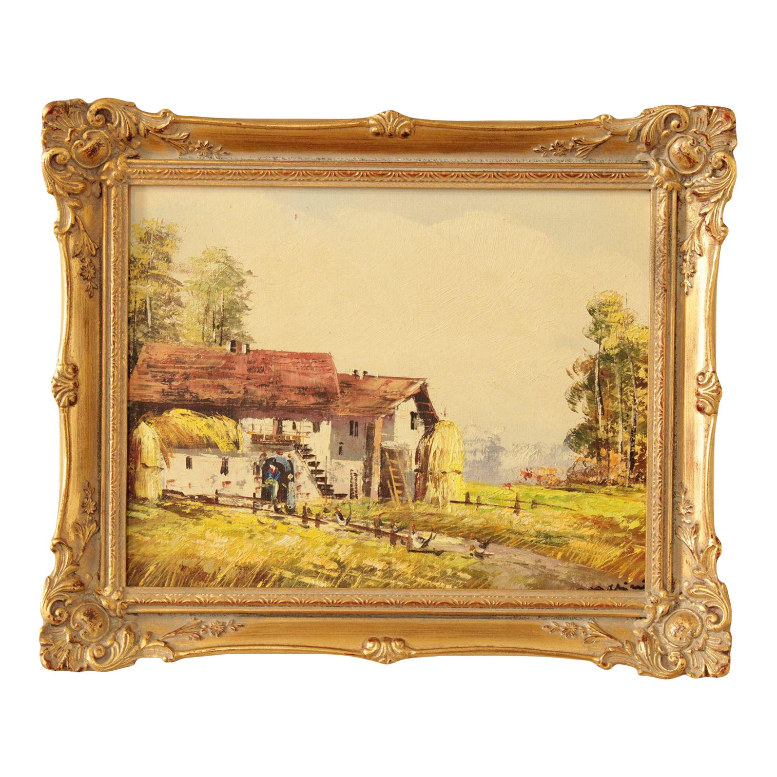 Vintage Impressionist European Farm Landscape Painting | Chairish