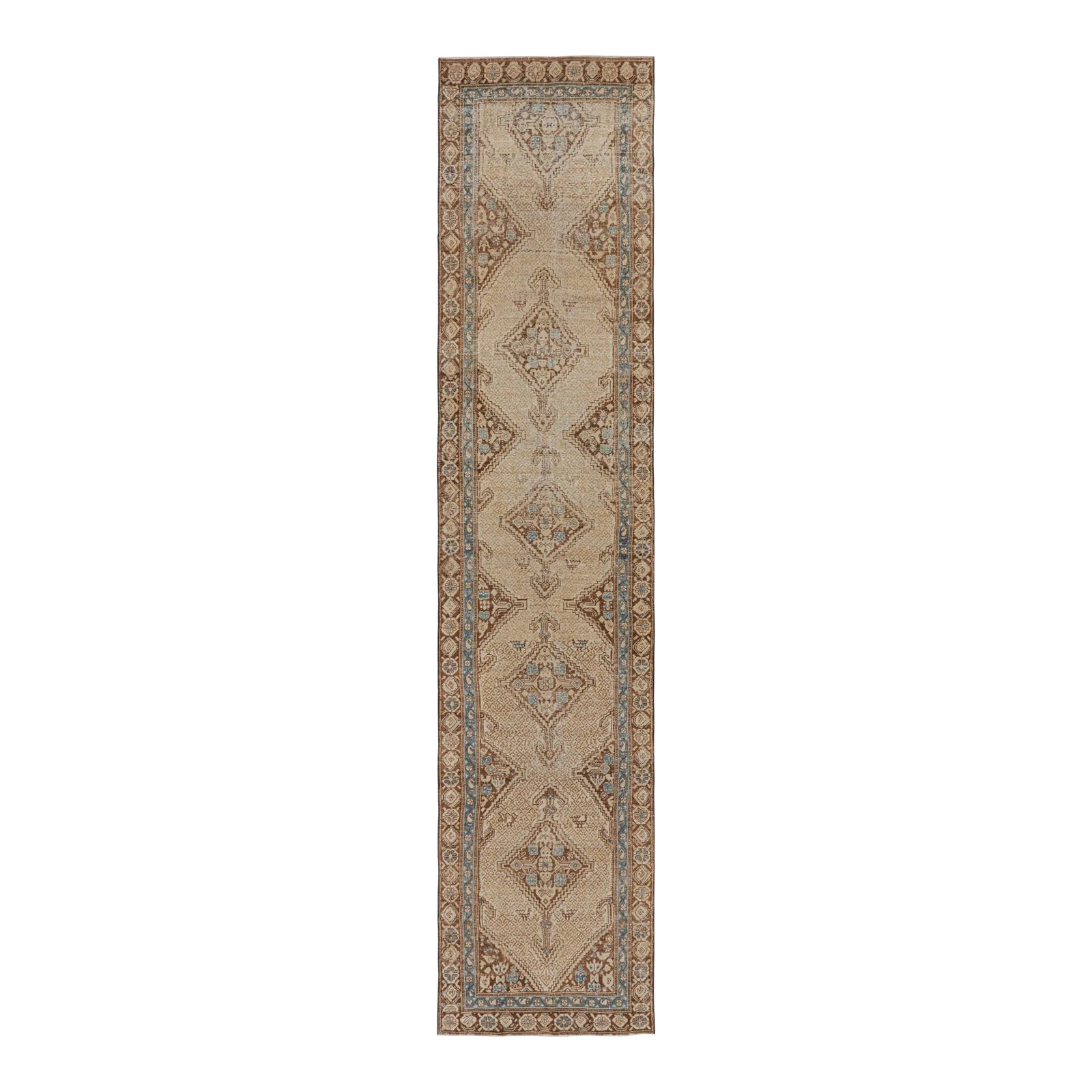 Vintage Bakhtiari Style Runner Rug in Beige-Brown With Medallions, From ...