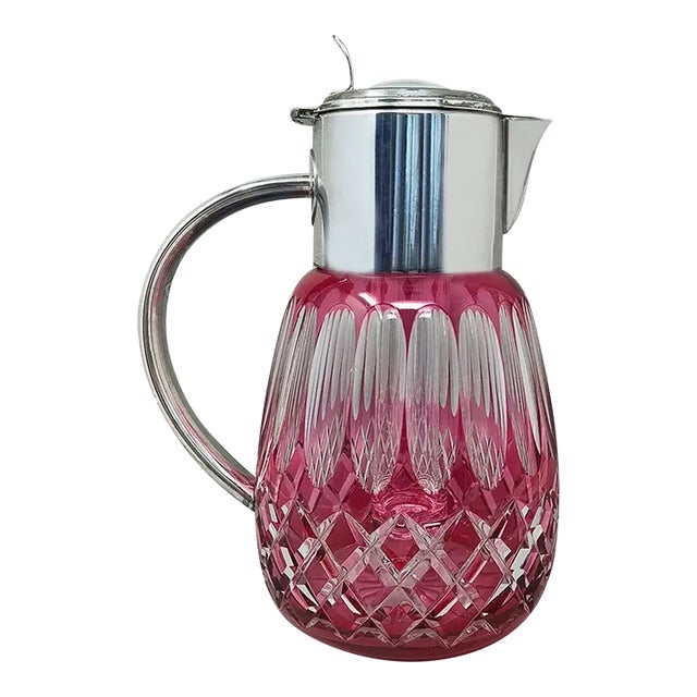 1960s Red Bohemian Cut Crystal Glass Pitcher, Made in Italy | Chairish