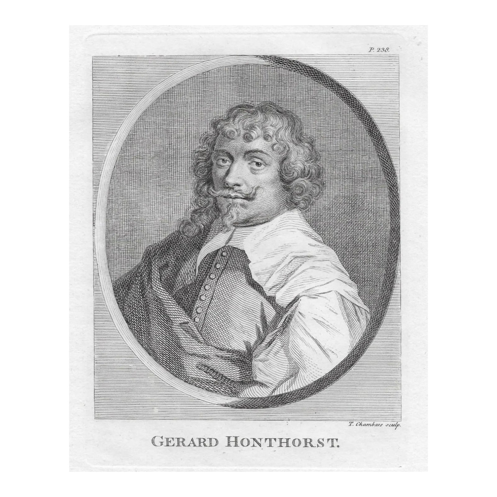 Antique Portrait Engraving of Dutch Artist Gerard Van Honthorst | Chairish