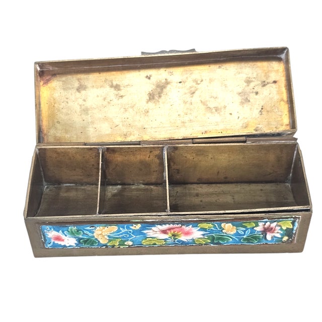 Chinese Brass Enamel Hinged Stamp Box Trinket Box | Chairish