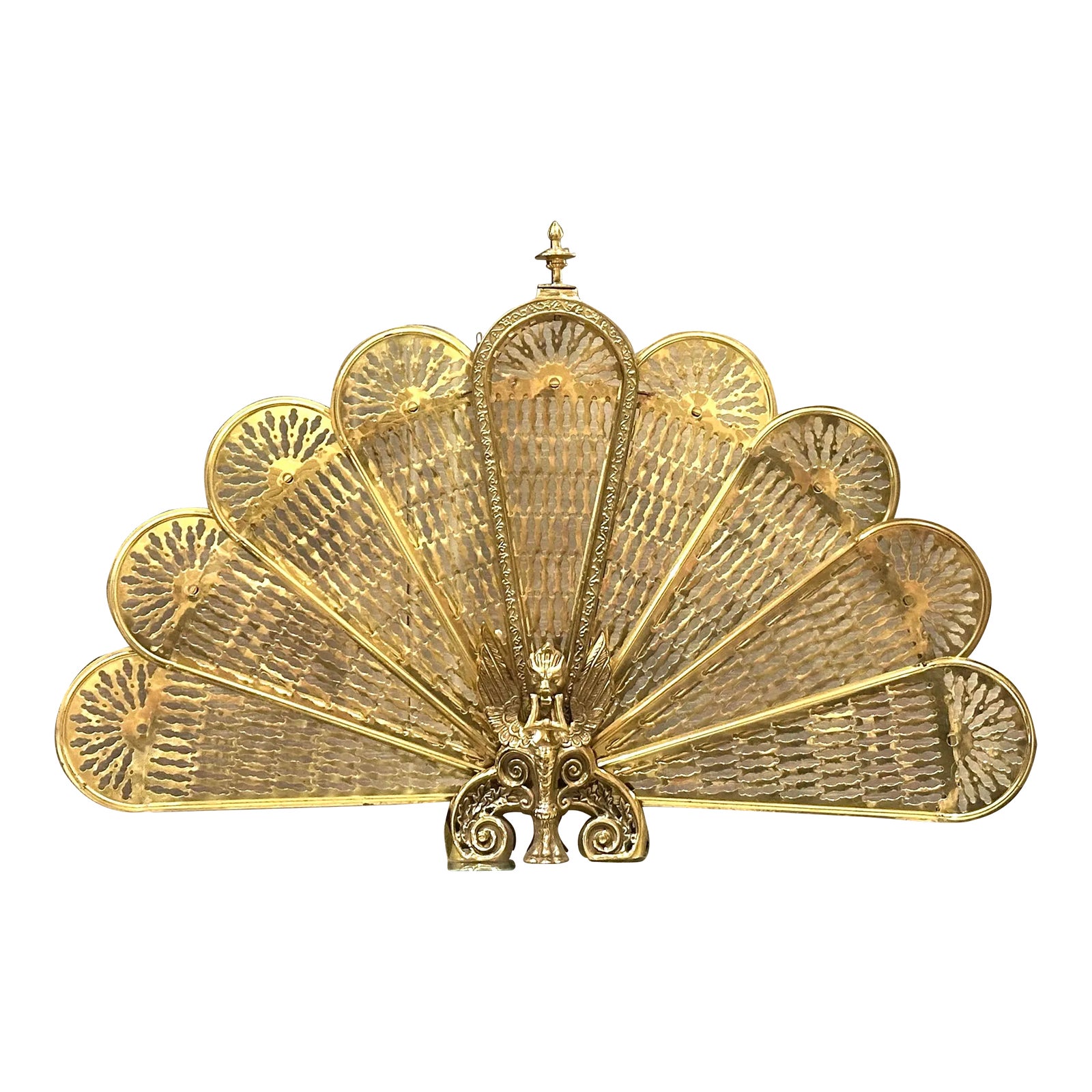 Vintage Fireplace Gargoyle Folding Peacock Brass Screen | Chairish