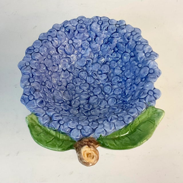 1990s Vintage Hollywood Regency Majolica Hydrangea Catchall Dish | Chairish