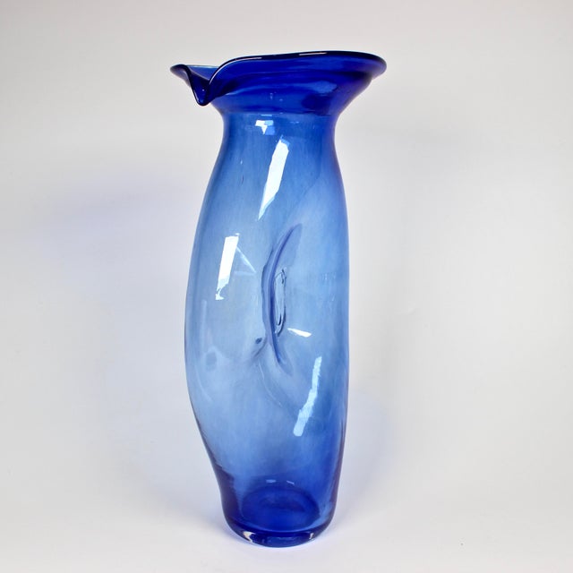 Cobalt Blue Pinched Blown Glass Pitcher Chairish
