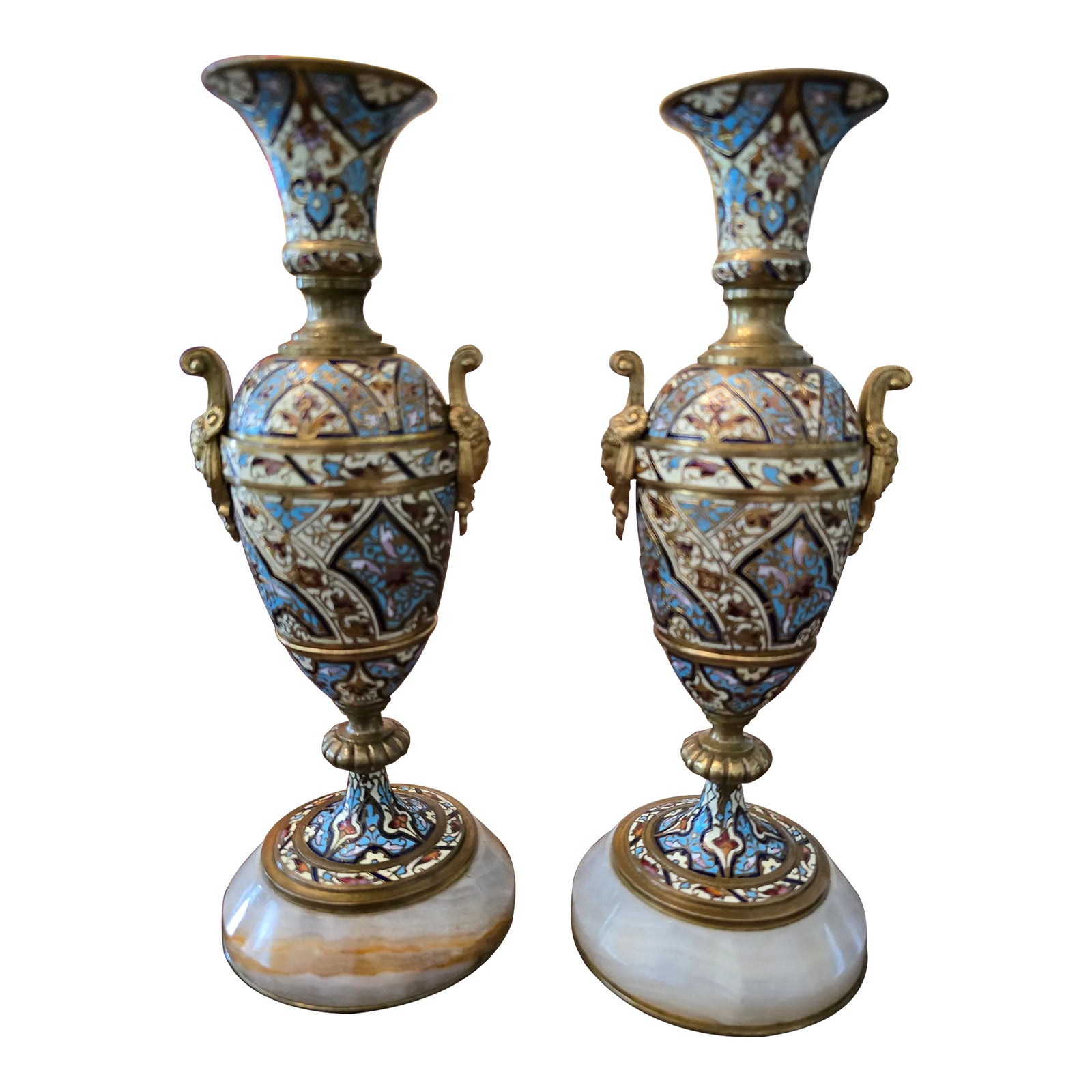 Antique Louis XVI Style Museum Champleve Vases- a Pair | Chairish