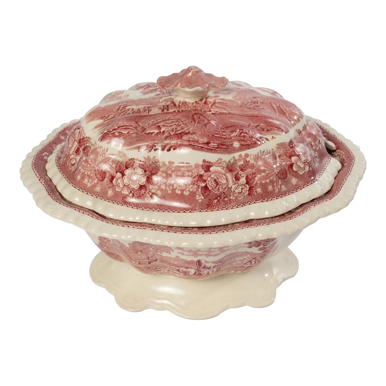 Mid 20th Century Adams England Staffordshire English Scenic Pink Tureen ...