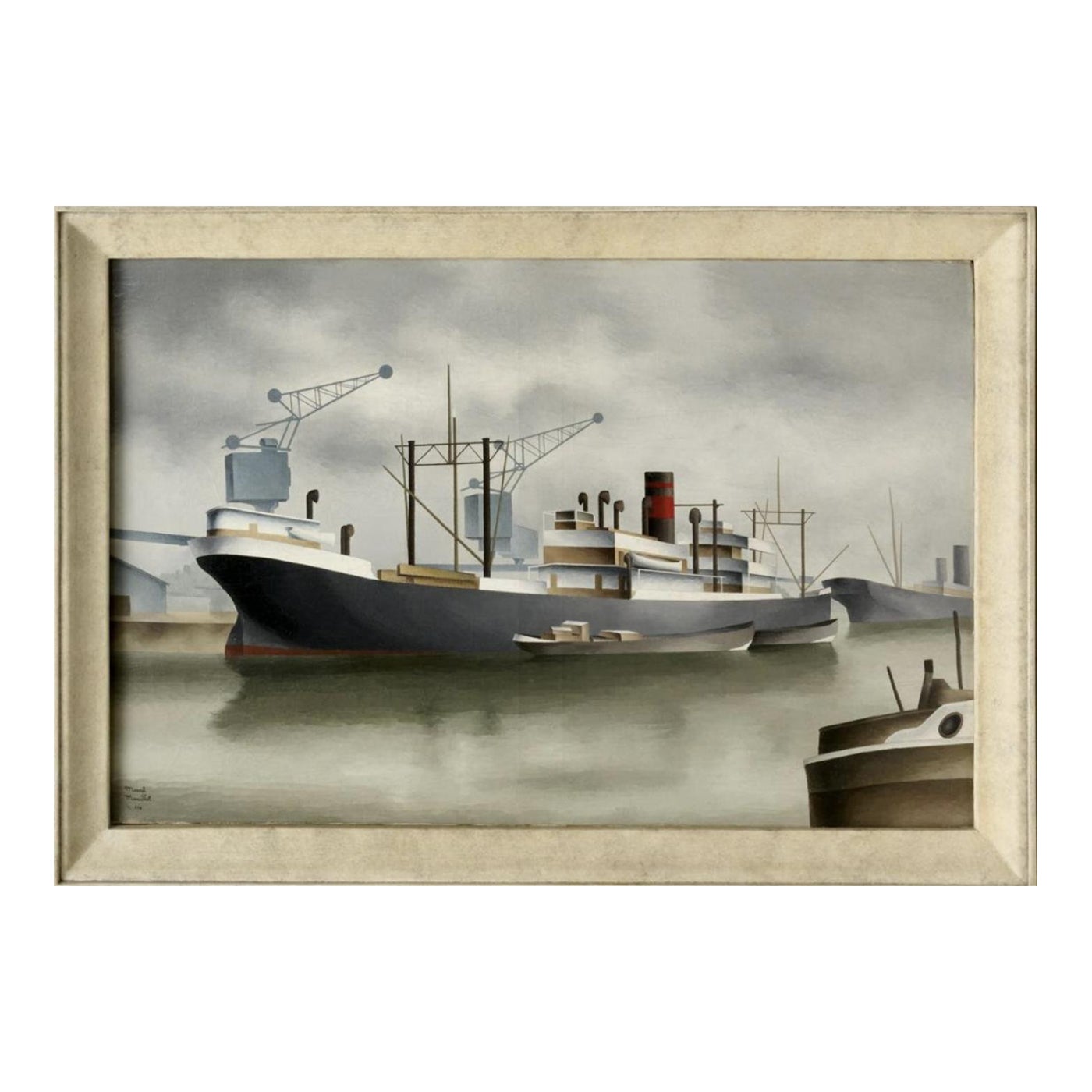 1920 Cargo dans la Port du Havre Painting | Chairish