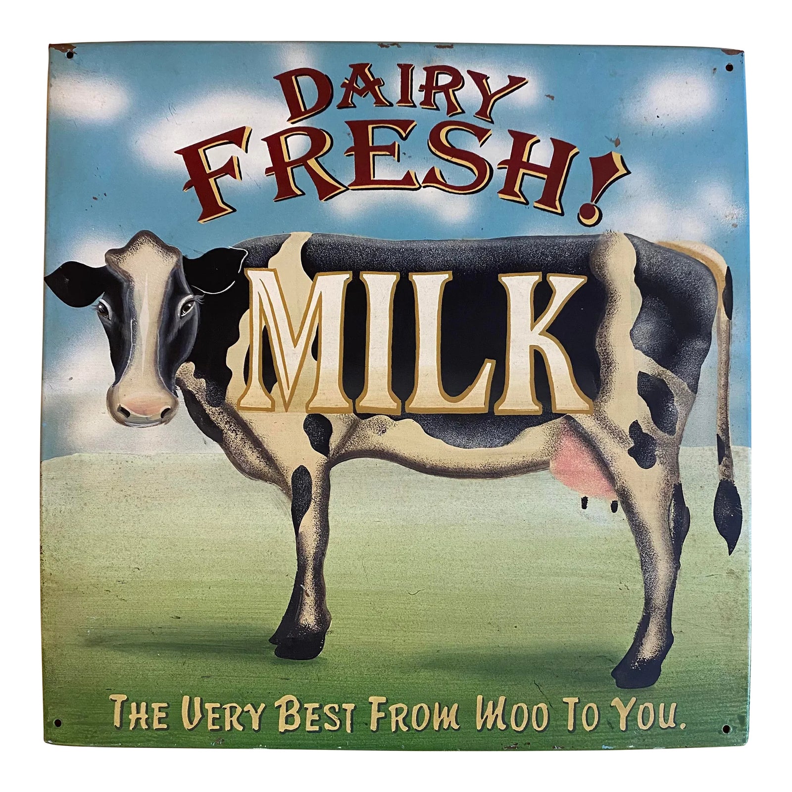 Vintage Style Cow Dairy Fresh Milk Metal Sign | Chairish