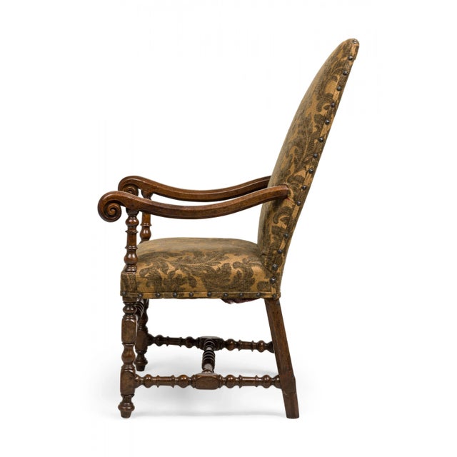French Louis XIV Walnut Floral tapestry Upholstered Armchair | Chairish