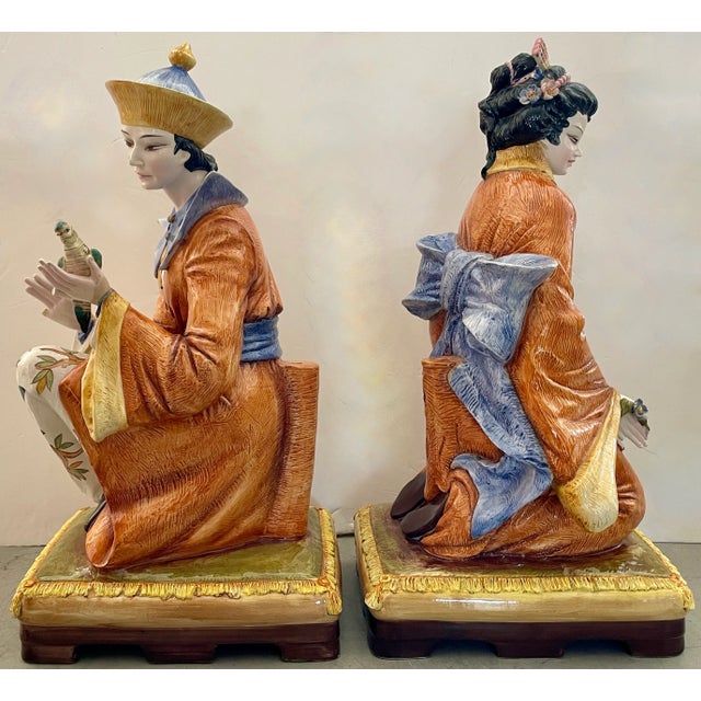 Set of 2 Domenico Poloniato Italian Large Glazed Ceramic Asian ...
