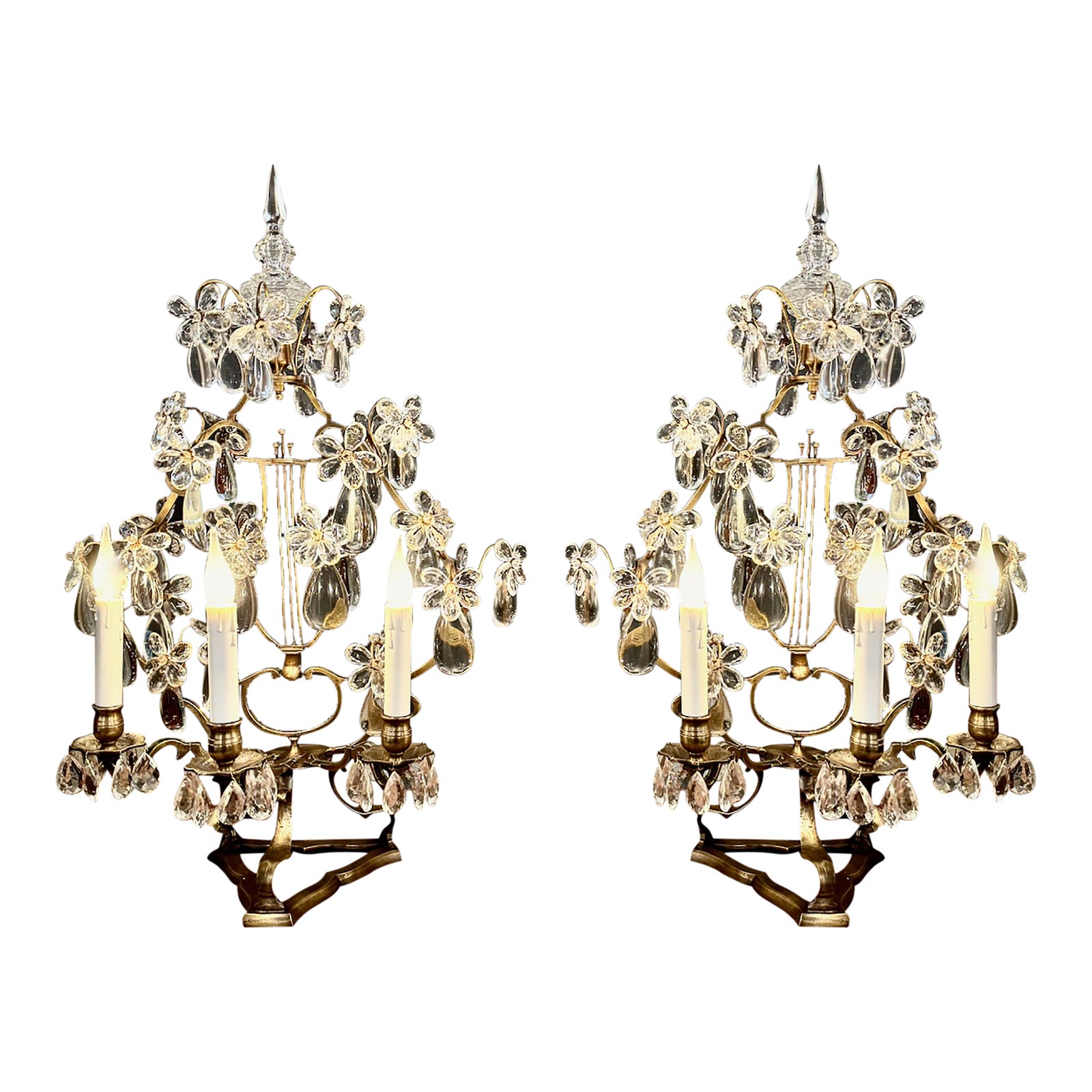Pair Large French Bagues-Style Gilt Bronze Girandoles | Chairish