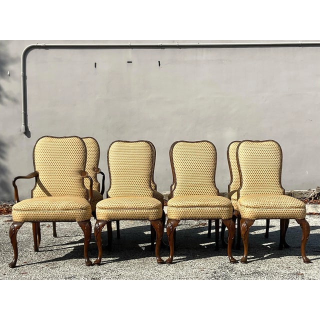 Vintage Carved Wood Nailhead Dining Chairs - Set of 8 | Chairish