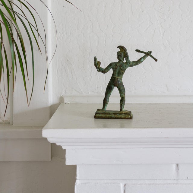 Iron and Verdigris Greek Warrior Figurine With Attic Helmet Spear and ...