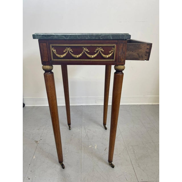 1970s Vintage Green Marble Top Stand on Wheels With Gold Colored Motif ...