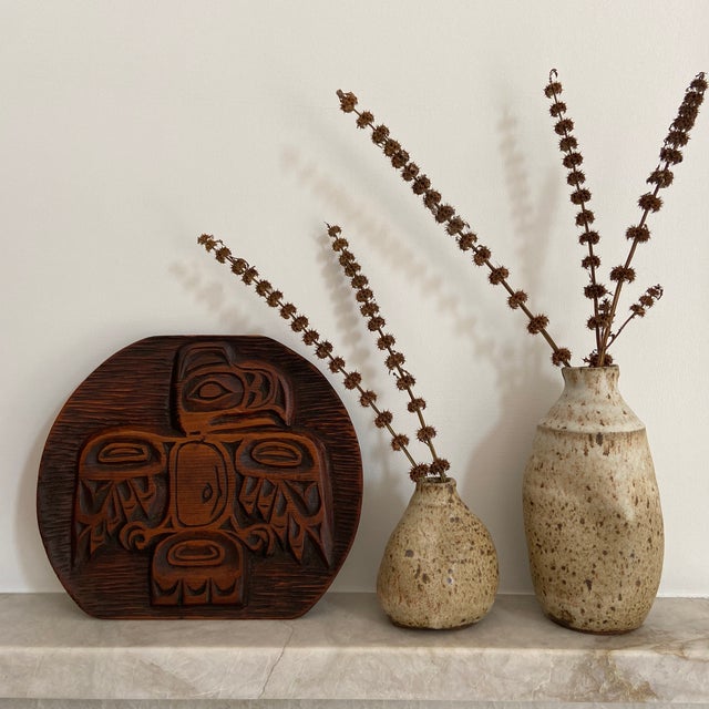 Vintage Salish Style Eagle Carved Wood Wall Plaque | Chairish