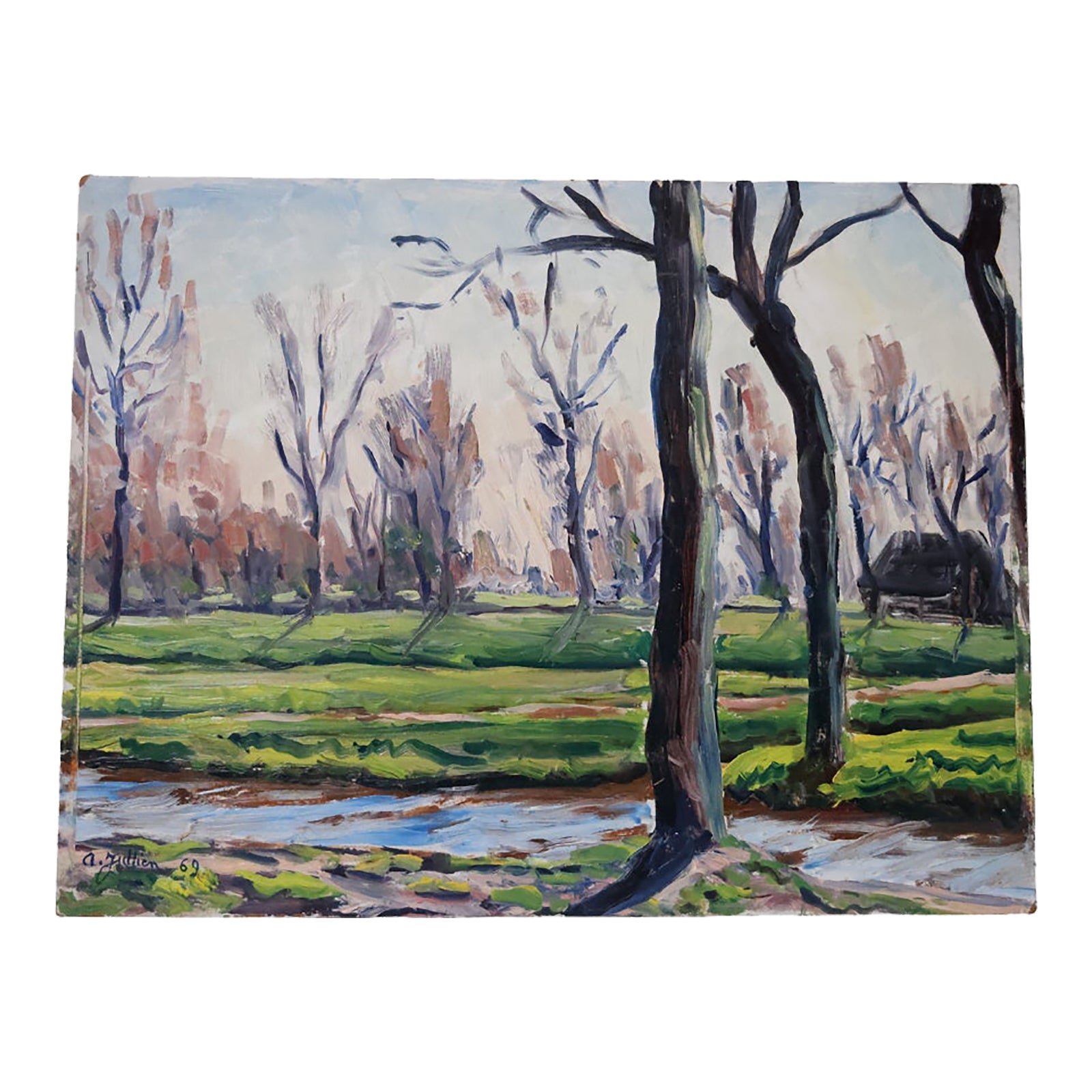 Mid-20th Century French Forrest Meadow Painting | Chairish