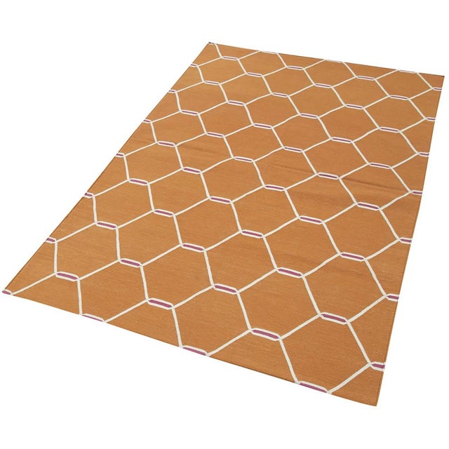 Vintage Wool Orange Dhurrie Rug, 2000s | Chairish