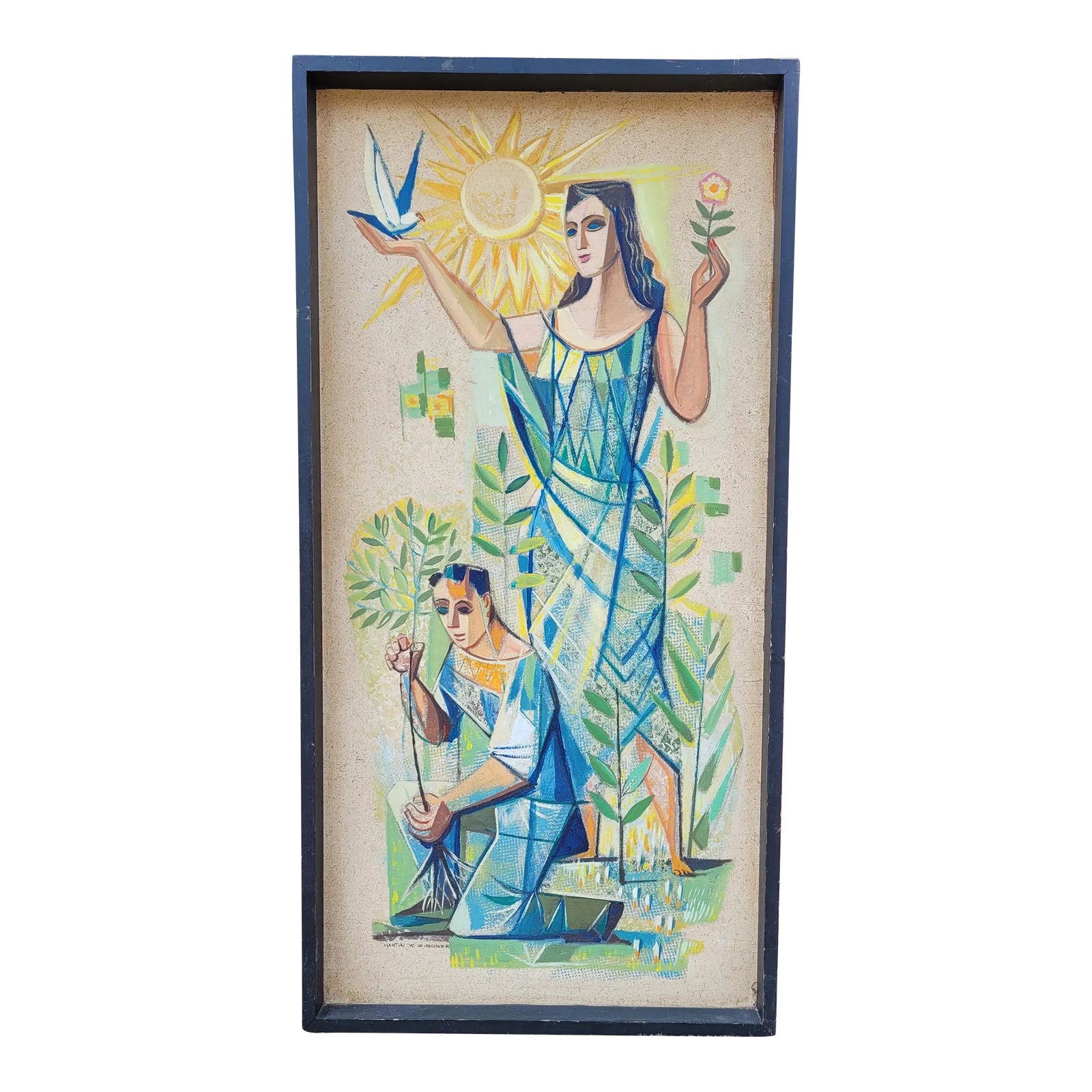 Mid 20th Century Martin Ziegner Modernist Figurative Oil Painting on ...