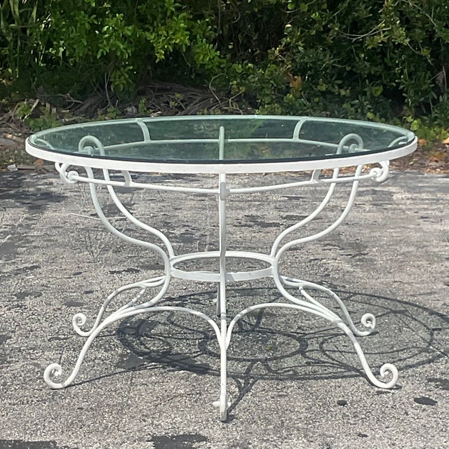 Vintage Coastal Wrought Iron Scroll Dining Table | Chairish