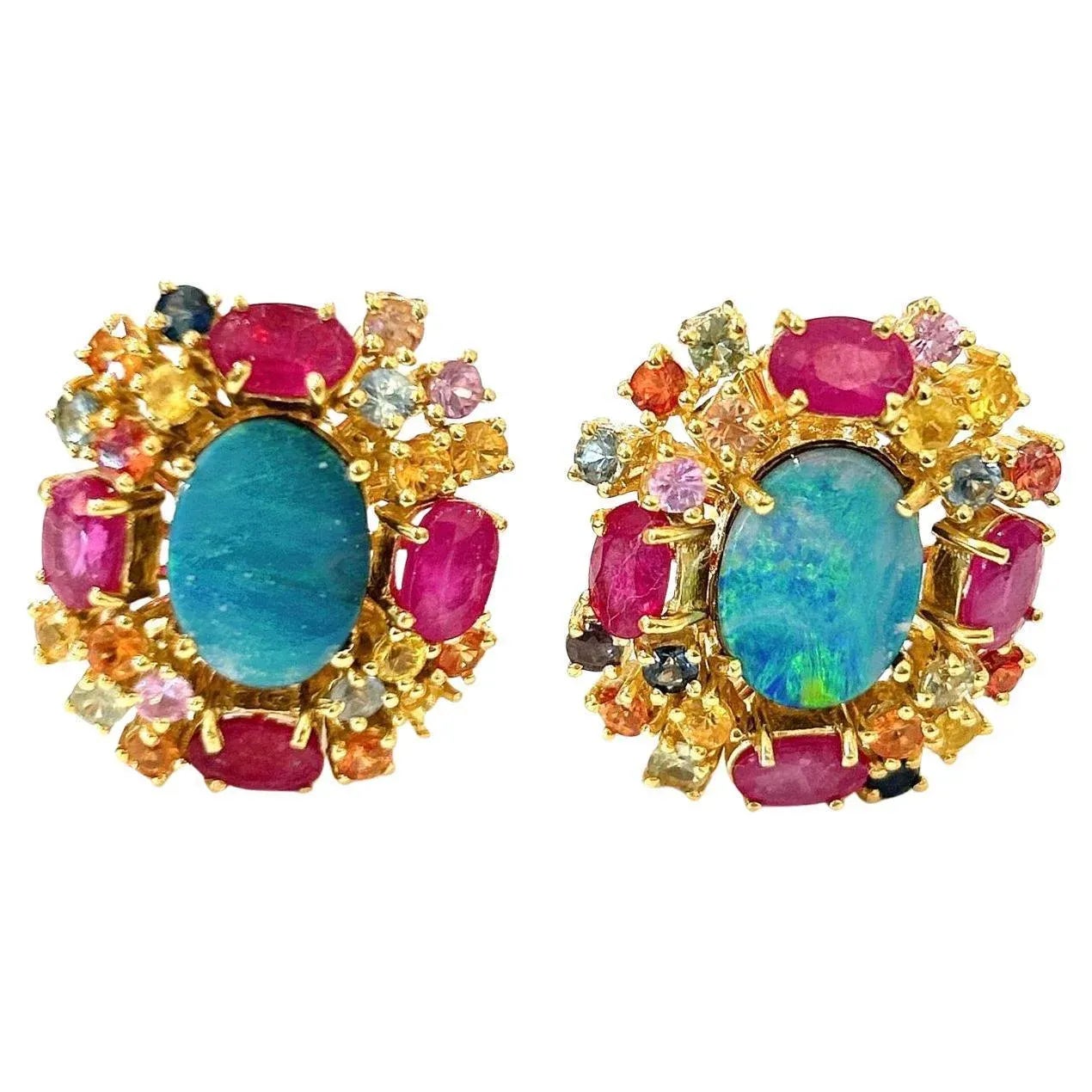 Bochic “Orient” Ruby, Opal & Multi Sapphires Earrings Set In 18K Gold ...