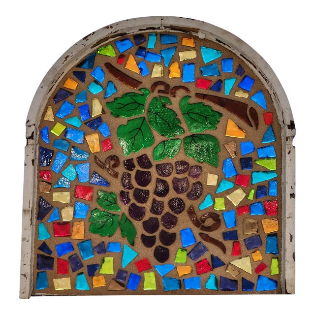 1950s Large Stained Glass Window With Grapes | Chairish