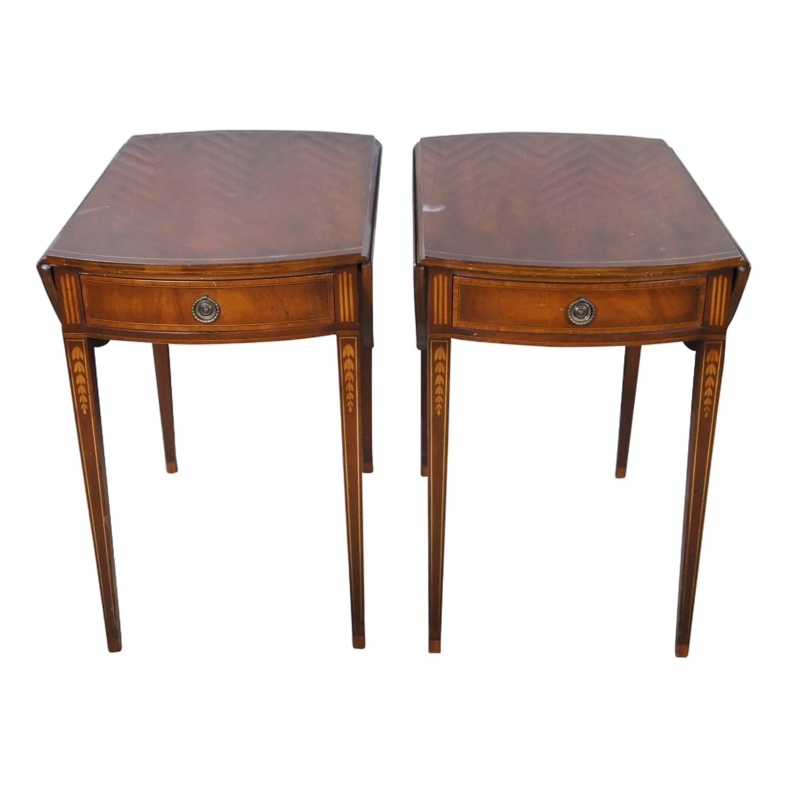 Late 20th Century Pair of Mahogany Association Fruitwood Inlay Pembroke ...