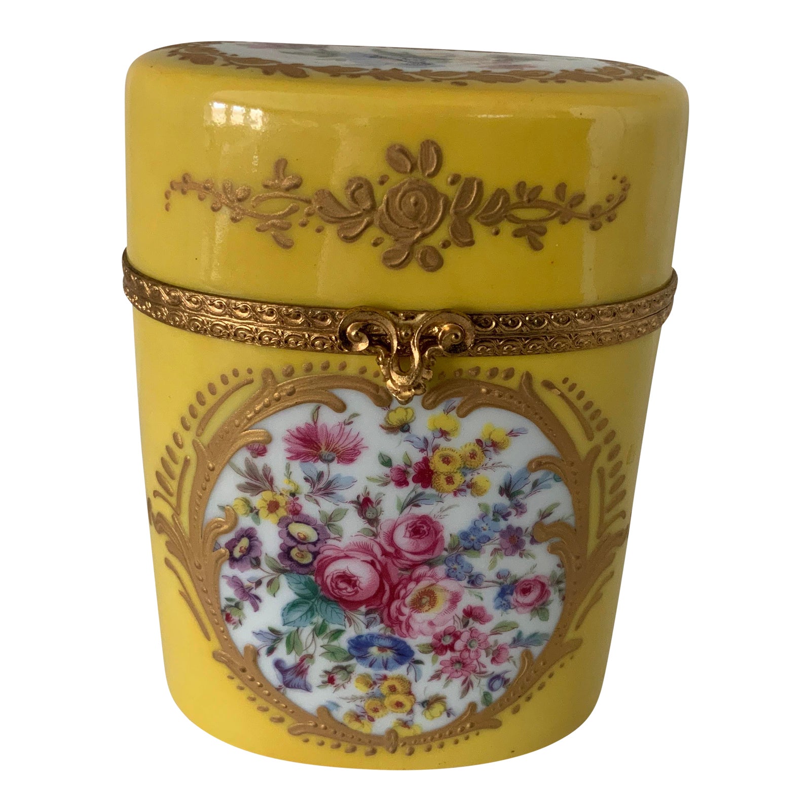 1970s Large Limoges Hand Painted Yellow Floral Porcelain Trinket Box ...