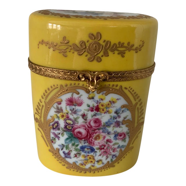 1970s Large Limoges Hand Painted Yellow Floral Porcelain Trinket Box ...