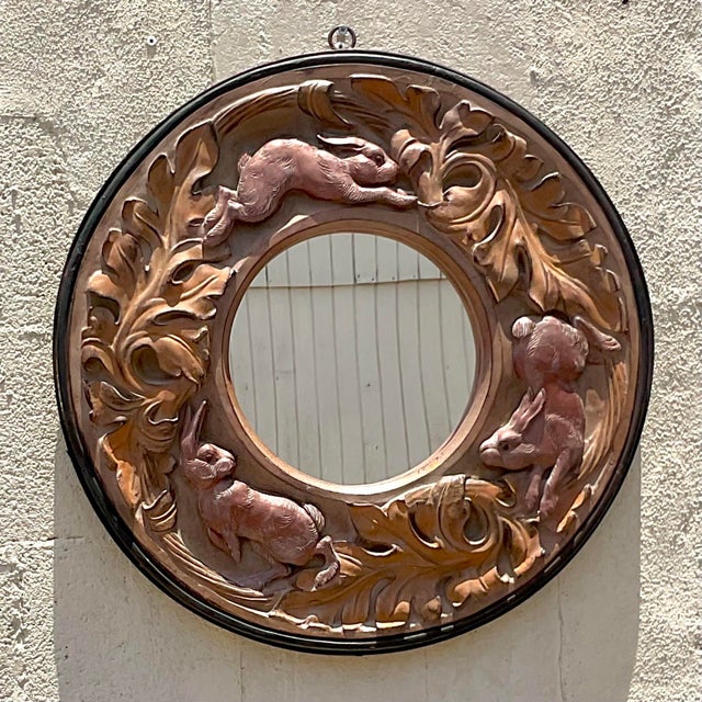 Vintage Boho Molded Resin Rabbit Mirror | Chairish