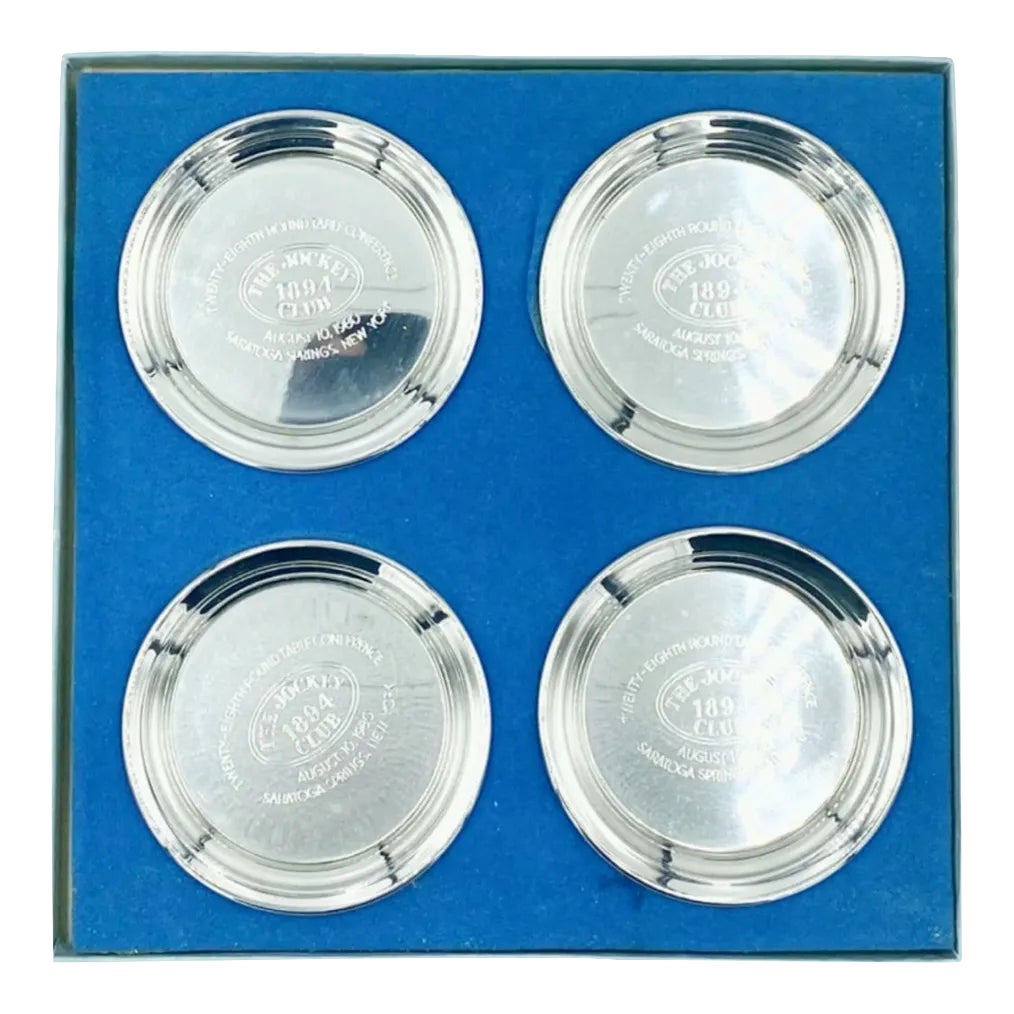 Set 4 the Jockey Club Saratoga Springs, Ny Equestrian Pewter Coasters ...