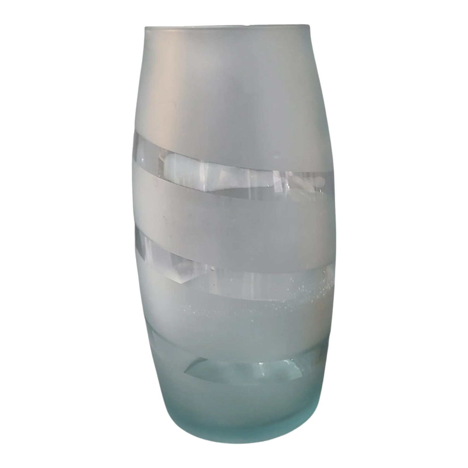 Vintage Frosted and Clear Glass Aqua Spa Blue Vase | Chairish