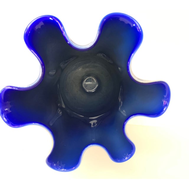 Large Krosno Jozefina Cased Art Glass Blue Ruffled Rim Vase Chairish