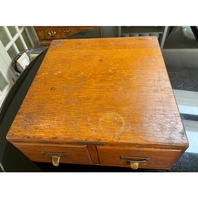 Antique Oak Two-Drawer Library Card File | Chairish