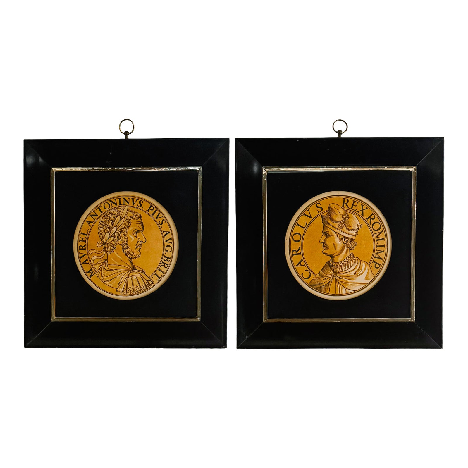 Mid 20th Century Framed Chiaroscuro Print Portrait Medallions of Roman ...