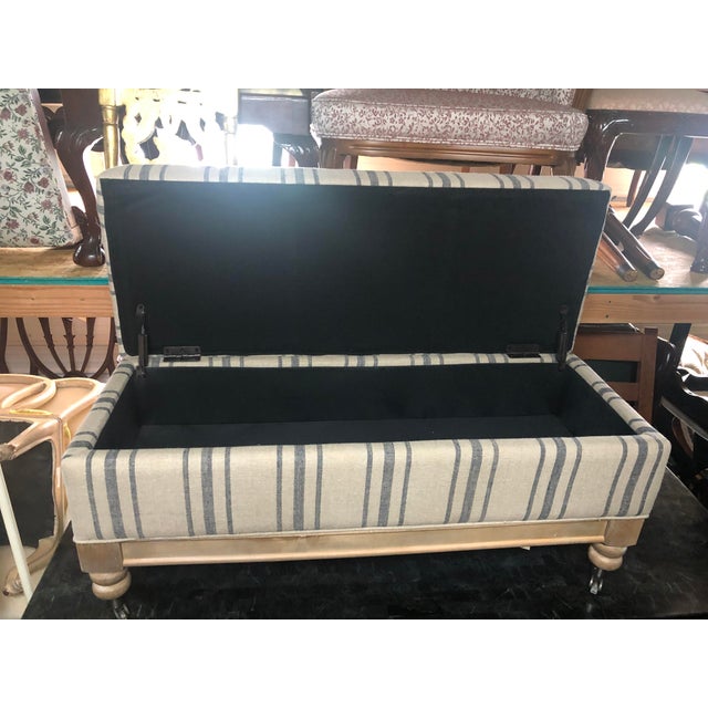 English Style Pine Striped Canvas Bench | Chairish