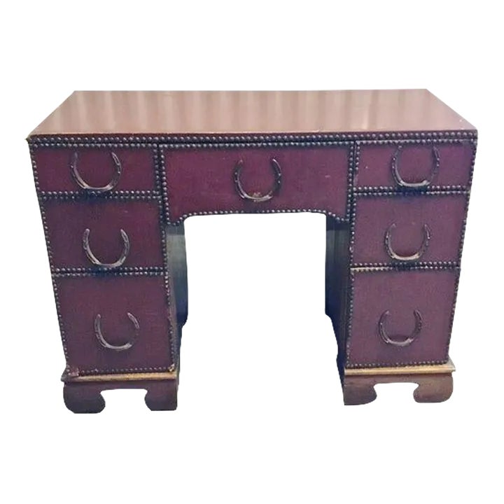 Antique Leather & Bronze Horseshoe Desk | Chairish
