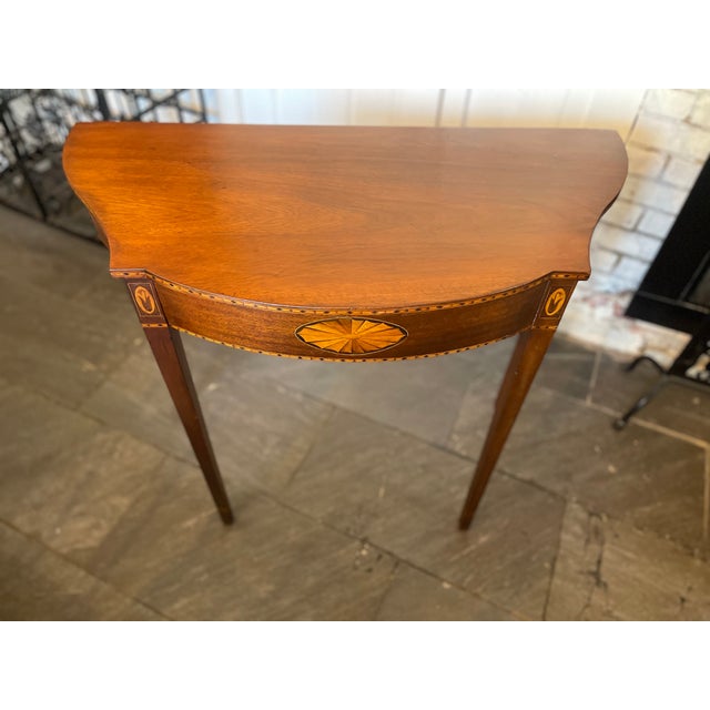 Hepplewhite Style Demi Lune Table With Fruitwood Inlay | Chairish