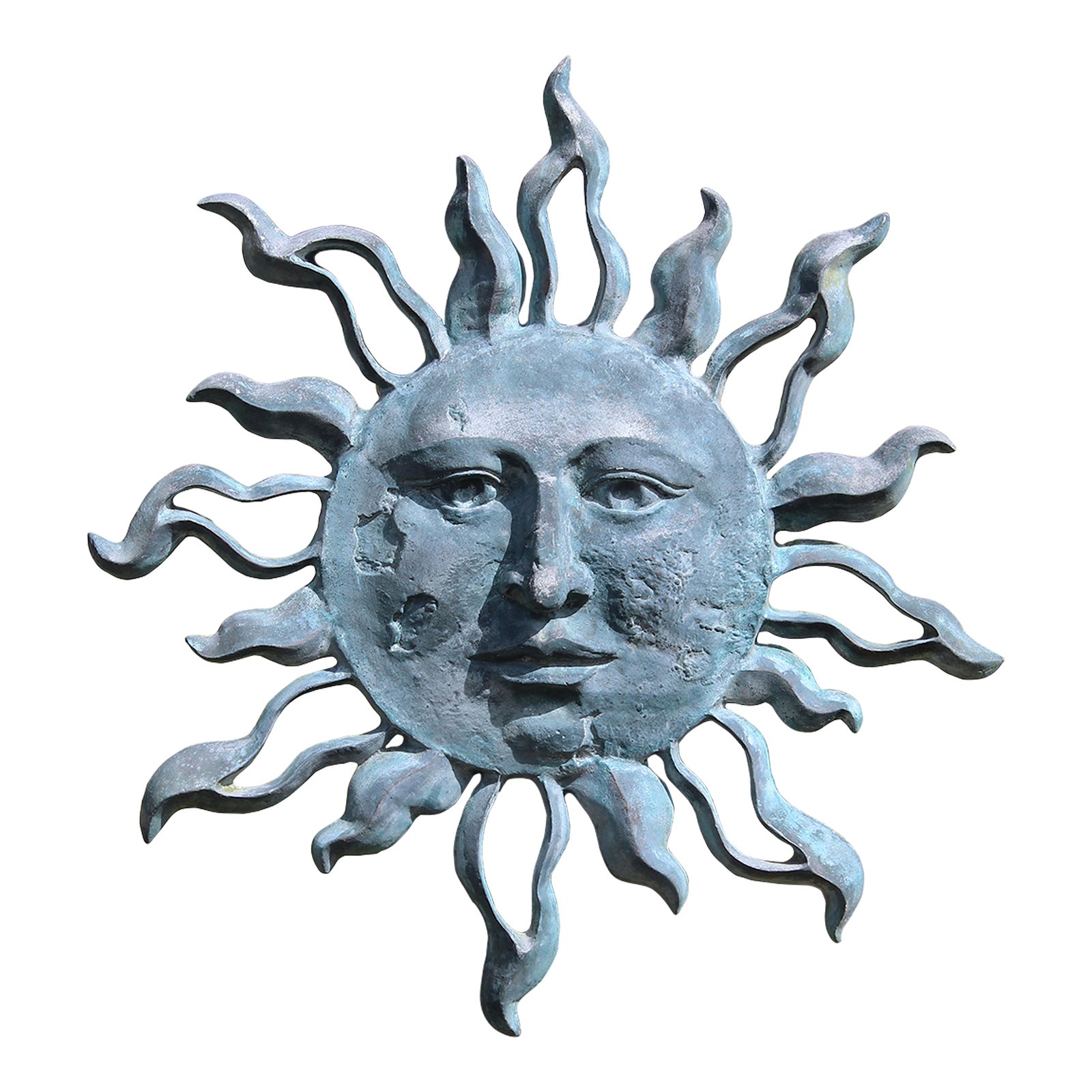 Vintage Cast Metal Sunburst Wall Art - Weathered Verdigris Patina ...