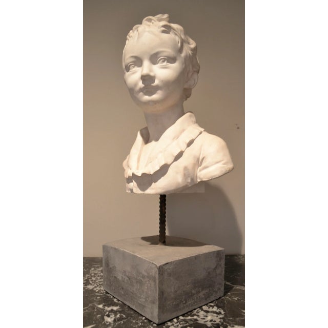 Plaster Bust Sculpture - Young Man's Head on Stone Pedestal | Chairish