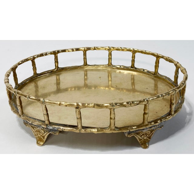 Vintage Footed Brass Faux Bamboo Rail Tray | Chairish