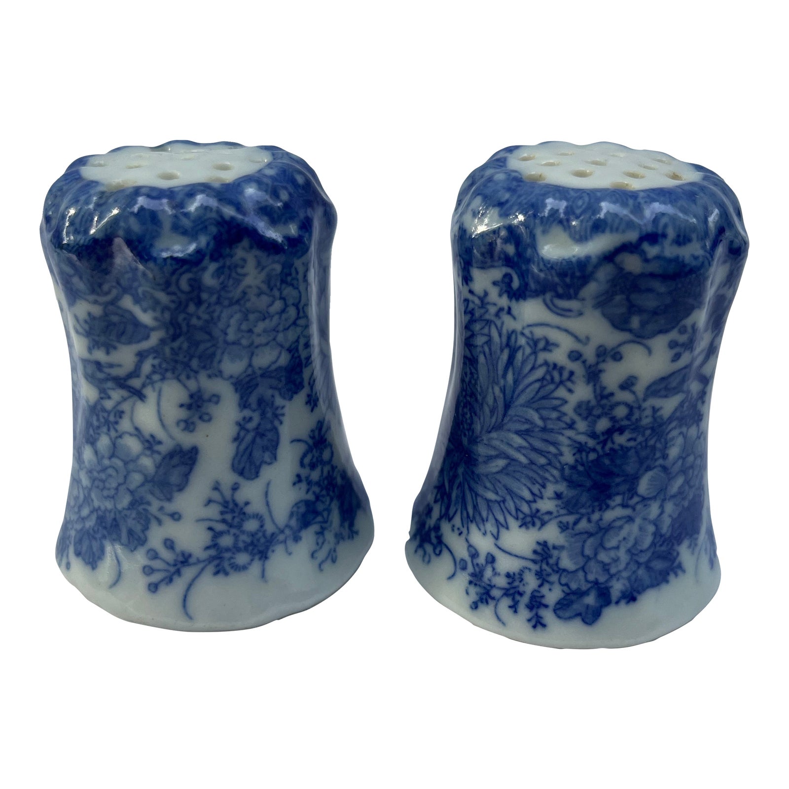 Blue and White Porcelain Salt and Pepper Shakers a Pair | Chairish